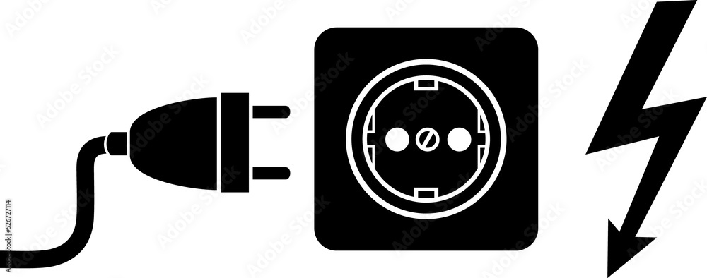 Power plug, outlet and lightning symbol png illustration Stock ...