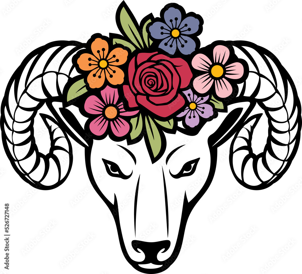 Ram head with flowers png illustration Stock Illustration | Adobe Stock