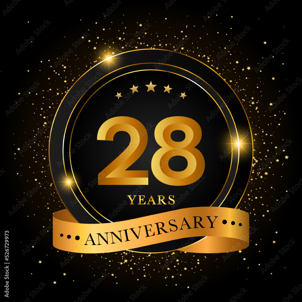 28 Years Anniversary. Golden anniversary celebration template design ...