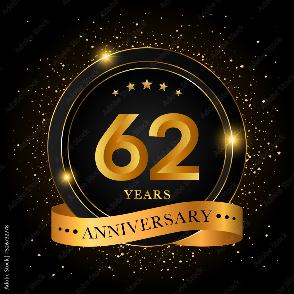 62 Years Anniversary. Golden anniversary celebration template design ...