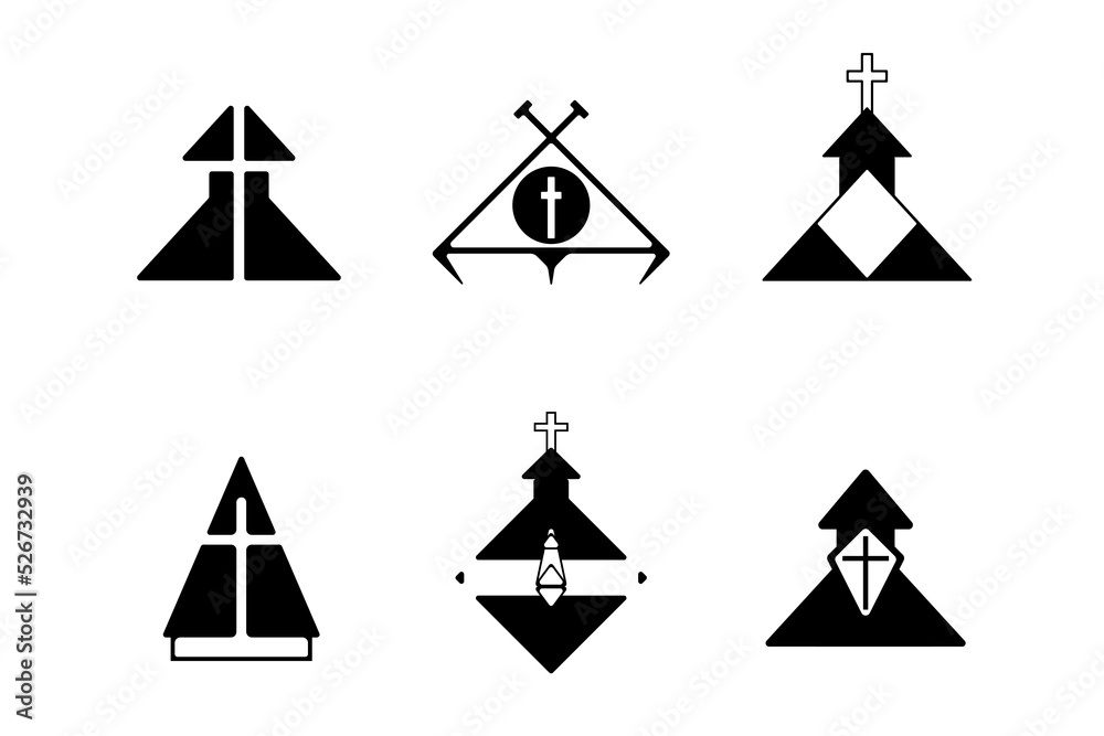 Set of black churches logos with a cross on a white background Stock ...