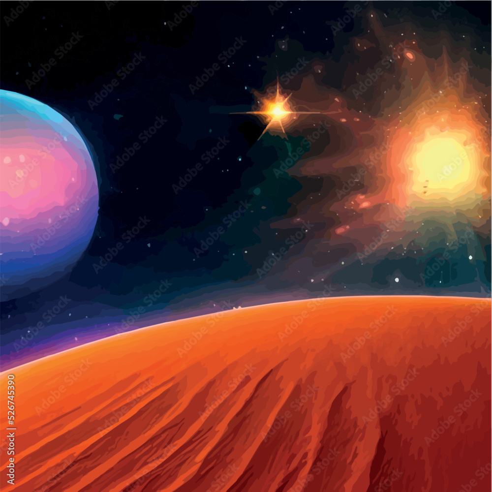 Landscape Mars surface with colonies building. Astronaut base on the ...