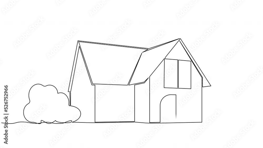 animated single line drawing of single-familiy home, line art animation ...