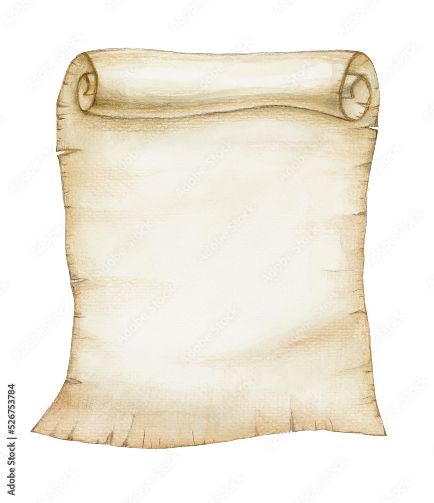 Old paper manuscript or papyrus scroll, isolated on white background ...