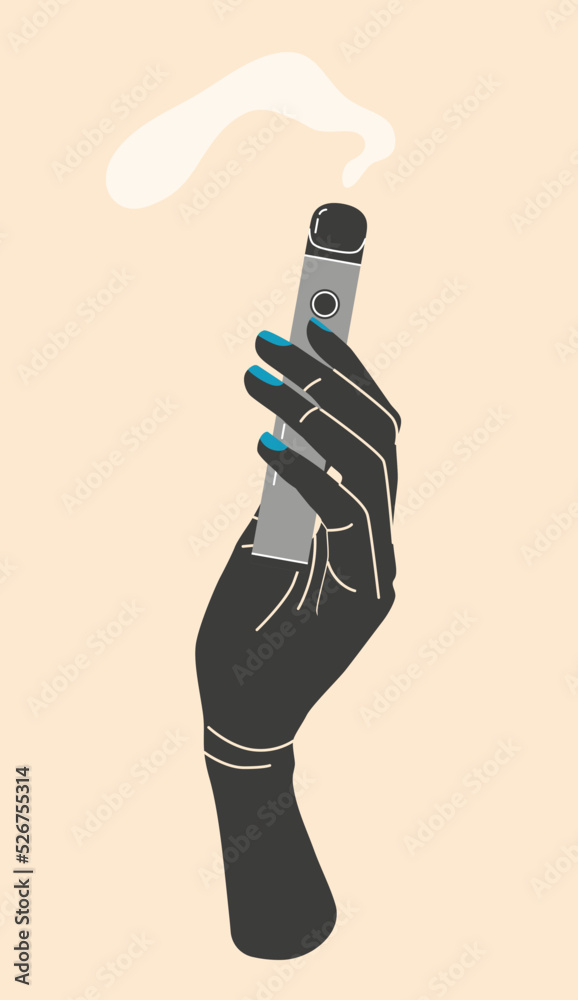 Hand holding vape, color illustration. Electronic cigarettes and vape ...