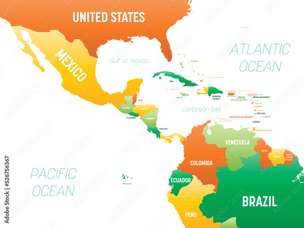 Central America detailed political map with lables Stock Vector | Adobe ...