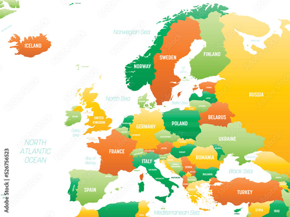 Europe map detailed political map with lables Stock Vector | Adobe Stock