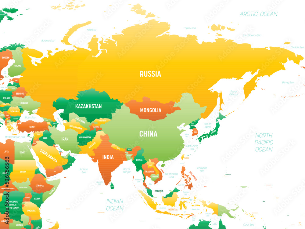 Asia detailed political map with lables Stock Vector | Adobe Stock