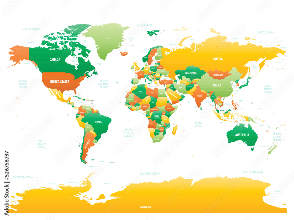 World map detailed political map with lables Stock Vector | Adobe Stock