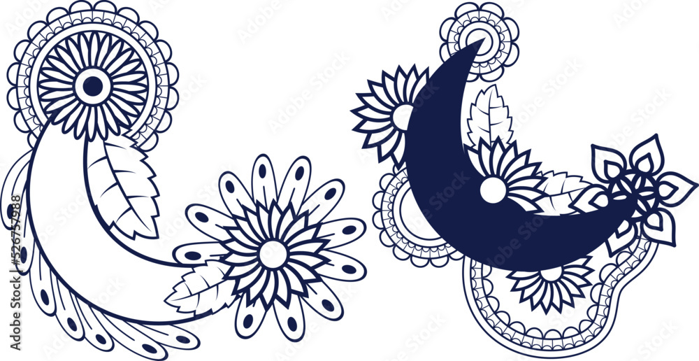 Arabic floral Moon pattern background, moon coloring page Stock Vector ...