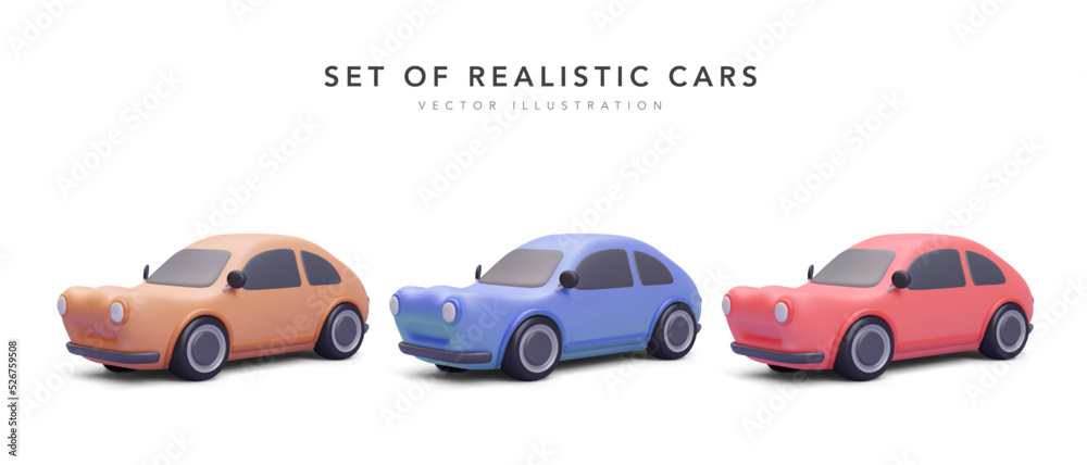 Set of 3d realistic colour cars with shadow isolated on white ...