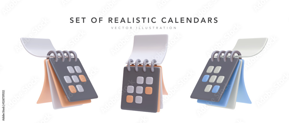 Set of 3d realistic calendar icons isolated on white background. Vector ...