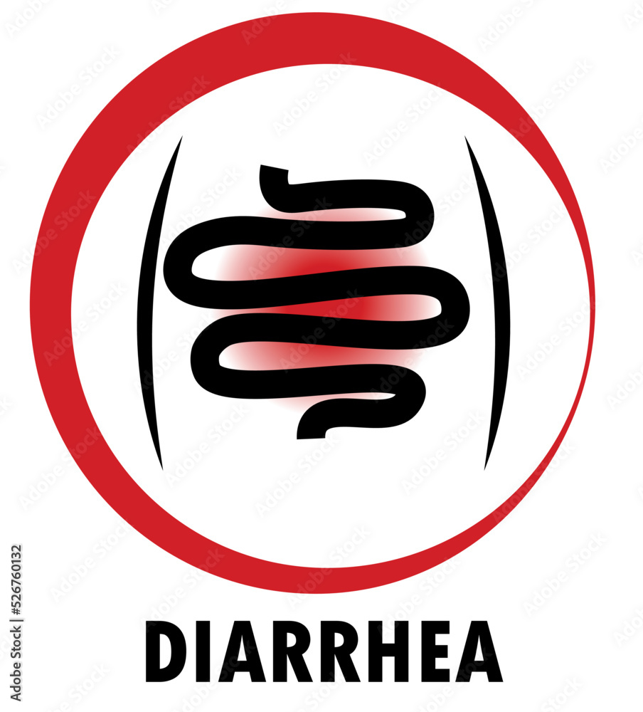 Diarrhea pictogram, The symbol of sore intestineson red ring, symptom ...