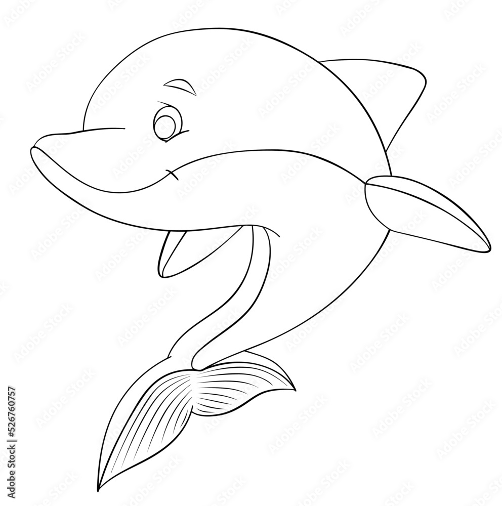 Dolphin. Element for coloring page. Cartoon style. Stock Vector | Adobe ...