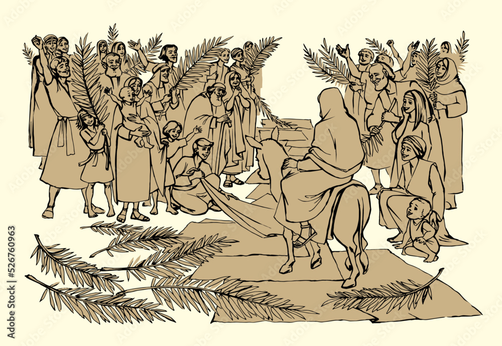 Jesus' Entry into Jerusalem. Vector drawing Stock Vector | Adobe Stock