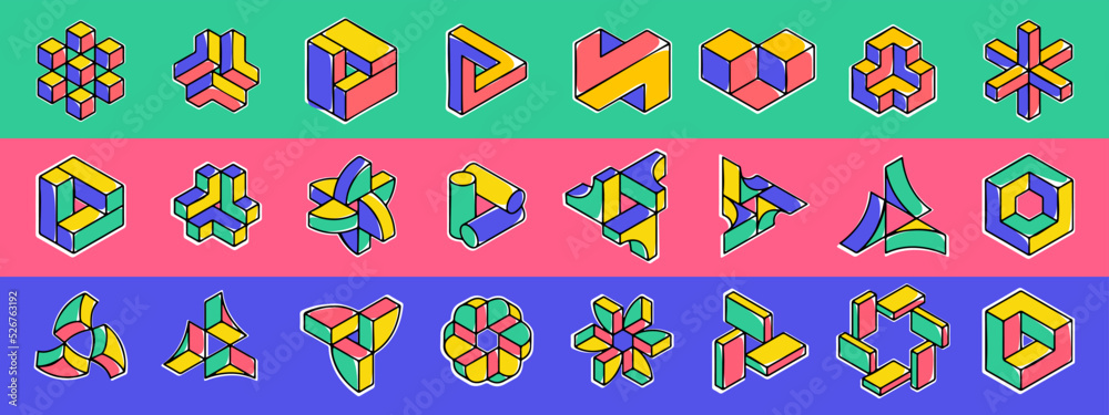 Impossible hexagon, triangle, cylinder, sector vector shapes. Optical ...