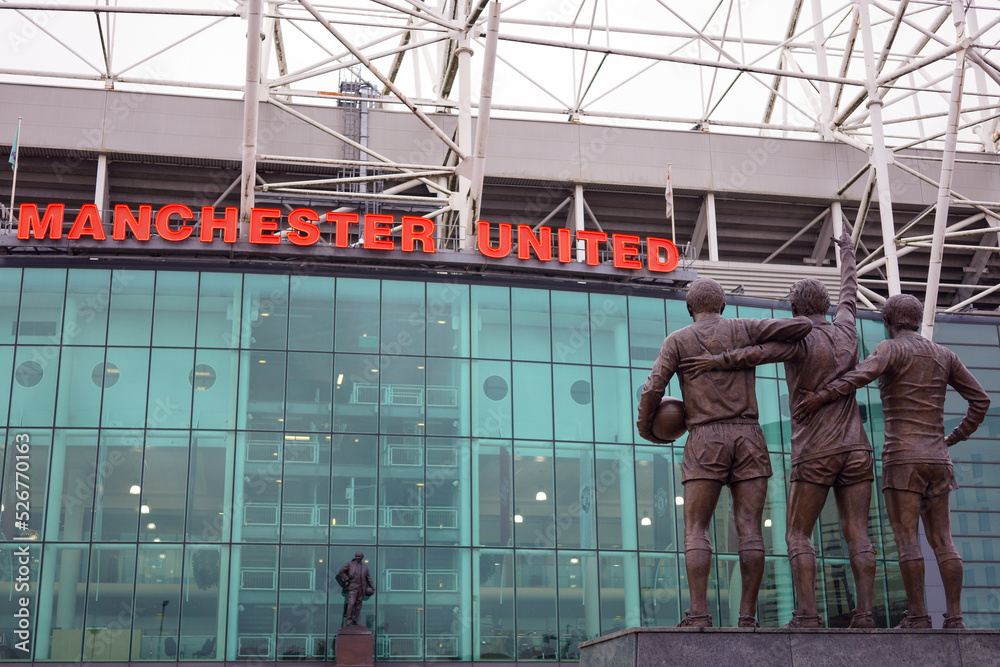View of Old Trafford stadium entrance gate exterior with the United ...