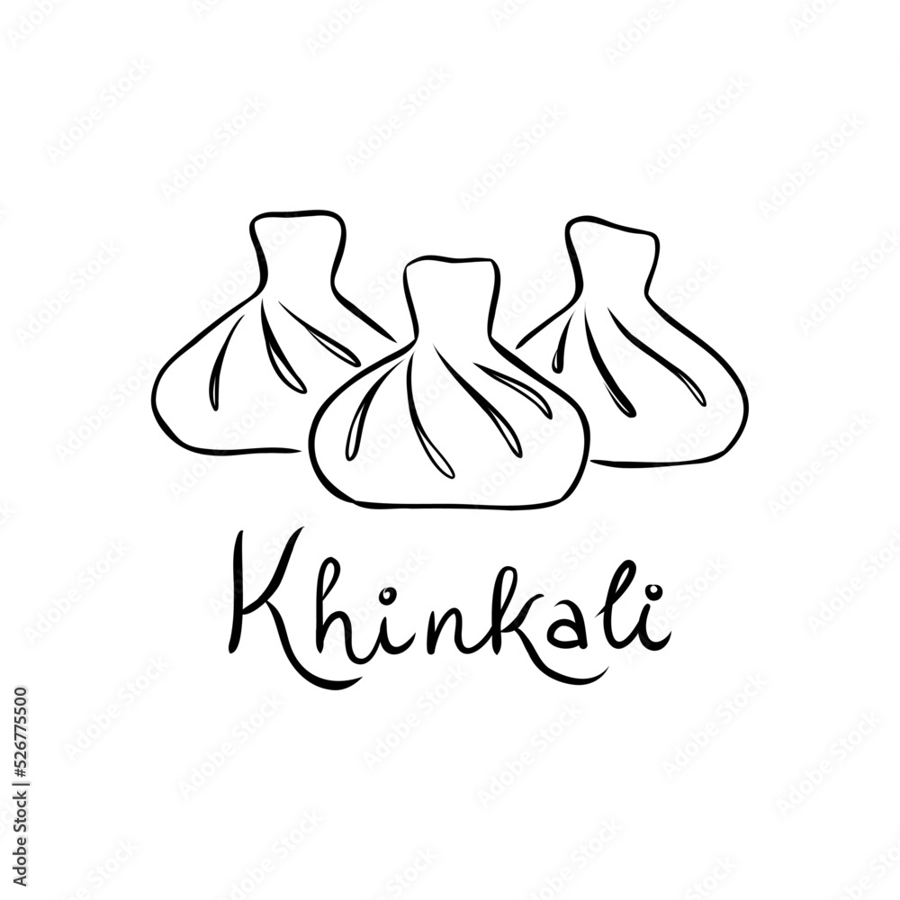 Khinkali vector outline illustration with handwritten lettering ...