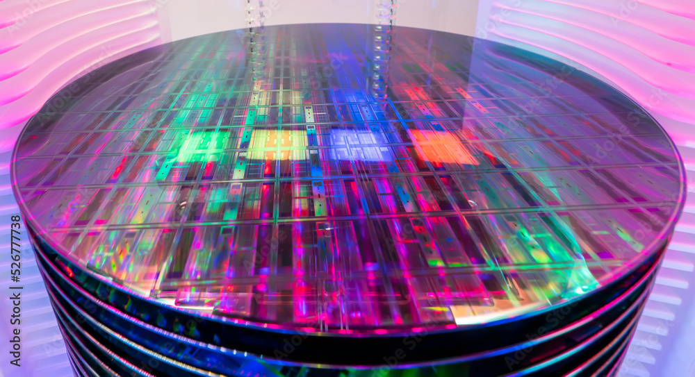 patterned silicon wafers in a universal pod. Electronic circuit designs ...