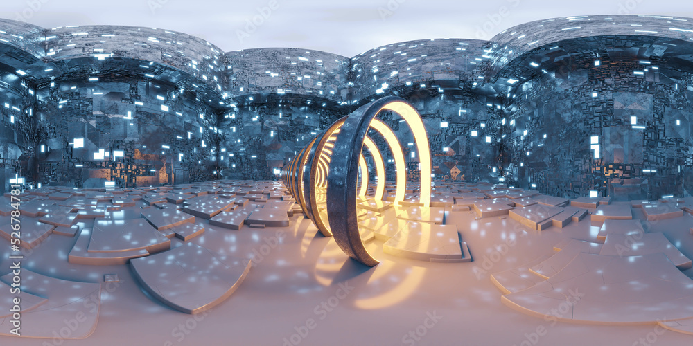 360 degree full panorama environment map of abstract futuristic gate ...