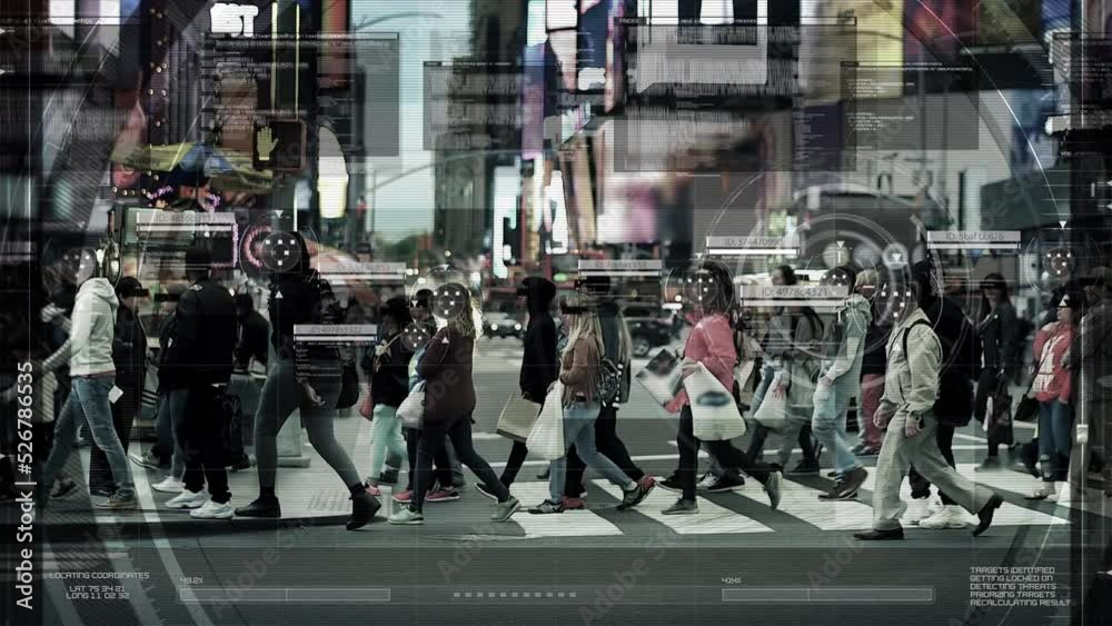 Surveillance Footage of Anonymous People Walking on Crosswalk in Busy Urban City Street. Big ...