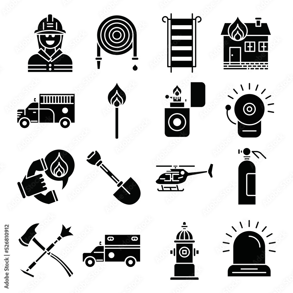 Firefighter and Fire department icons set Stock Vector | Adobe Stock