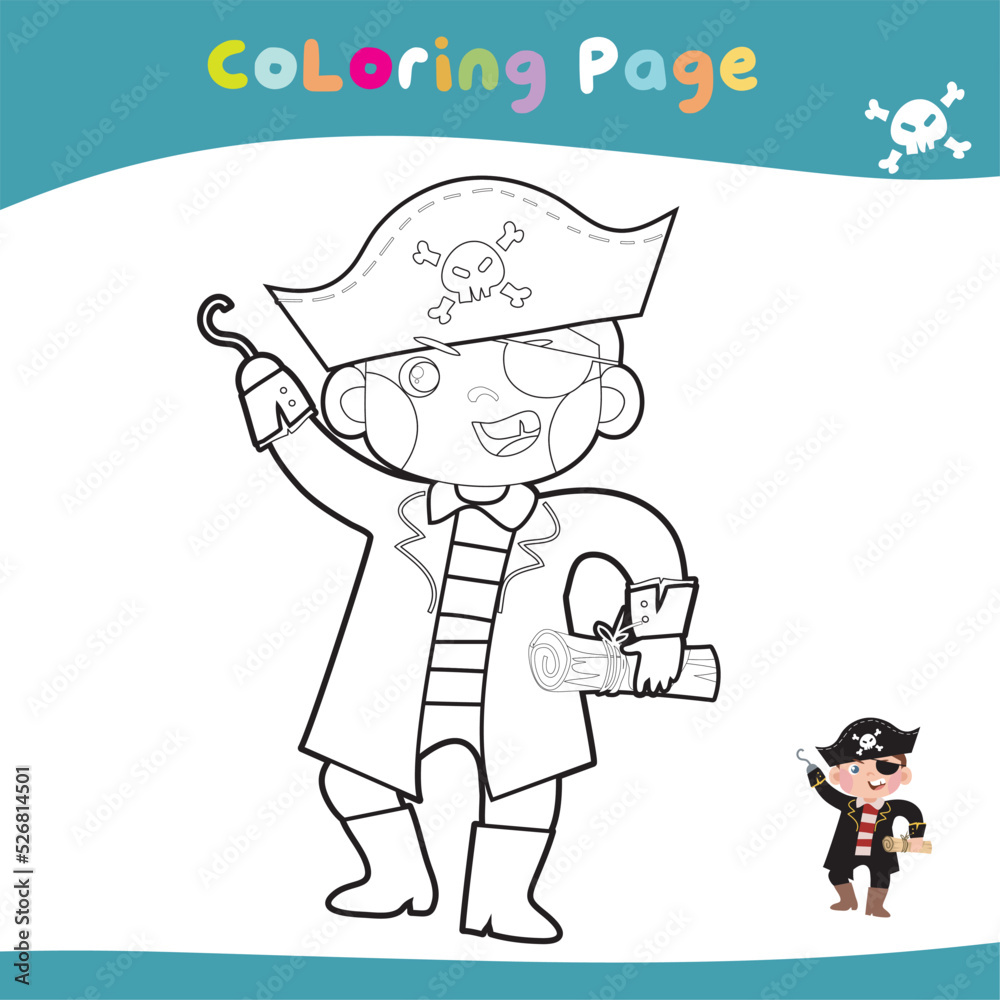 Educational printable coloring worksheet. Cute pirate illustration ...