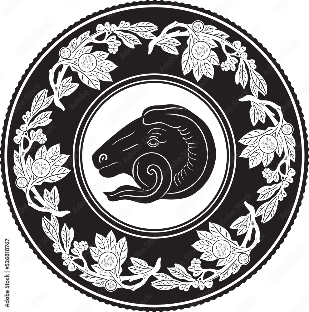 sheep head logo with floral frame vector design Stock Vector | Adobe Stock