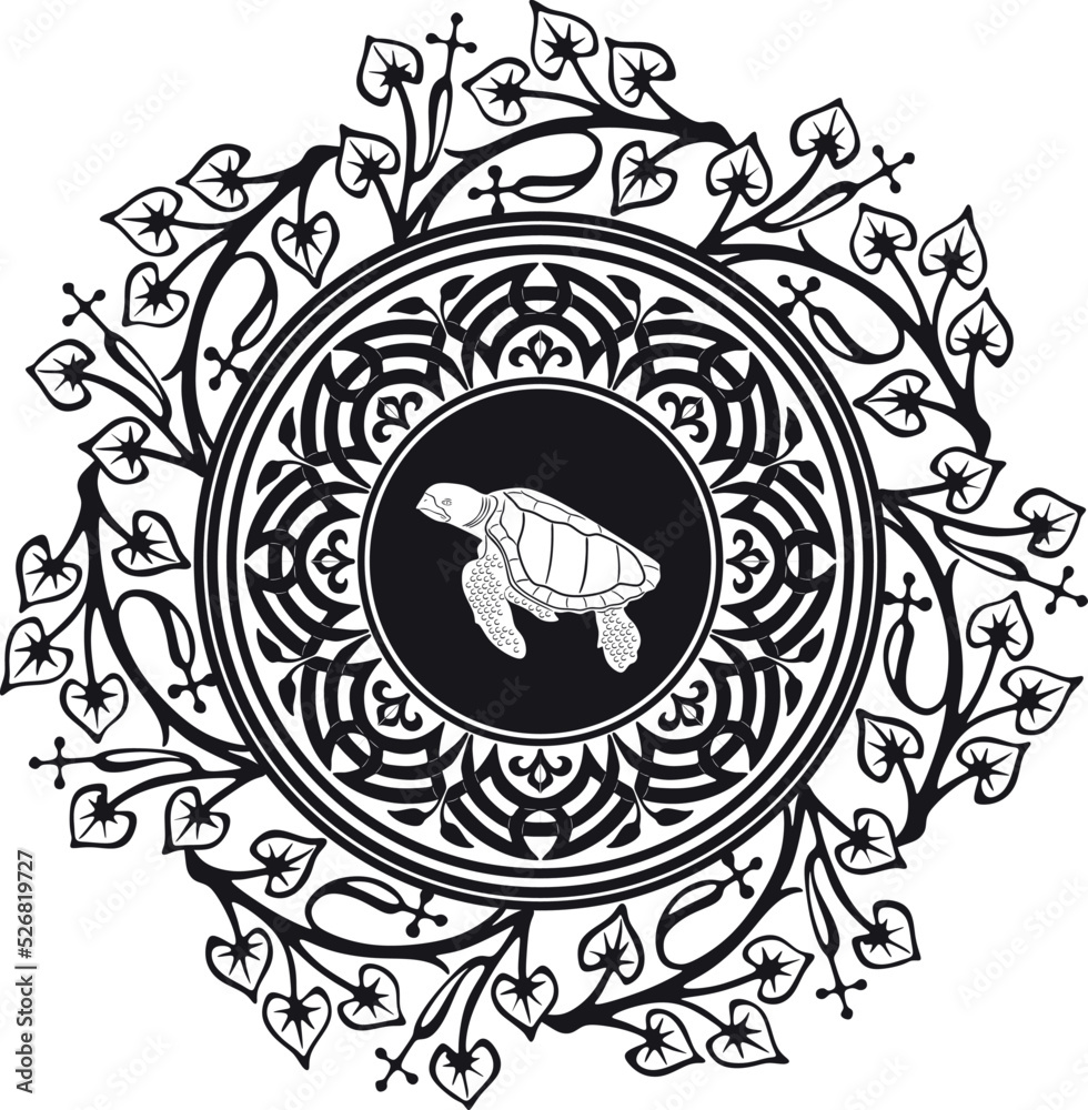 turtle design with floral frame handmade Stock Vector | Adobe Stock