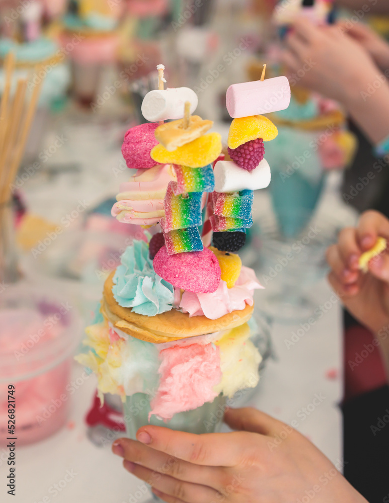 Over shake and freak shake, process of cooking extreme colorful ...