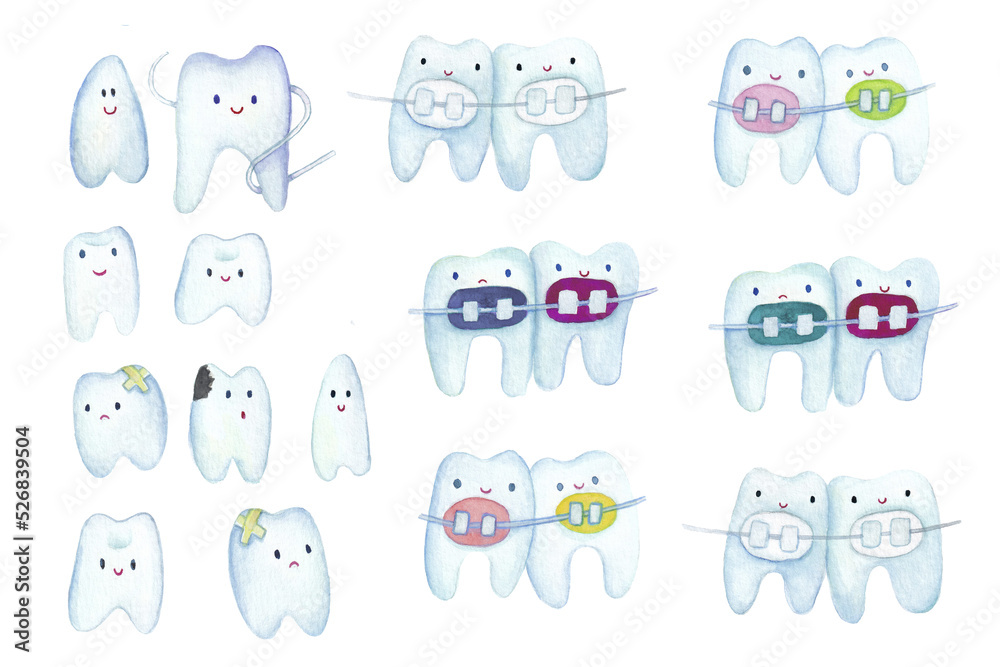 Set of cartoon teeth hisolated, dental care. Stock Illustration | Adobe ...