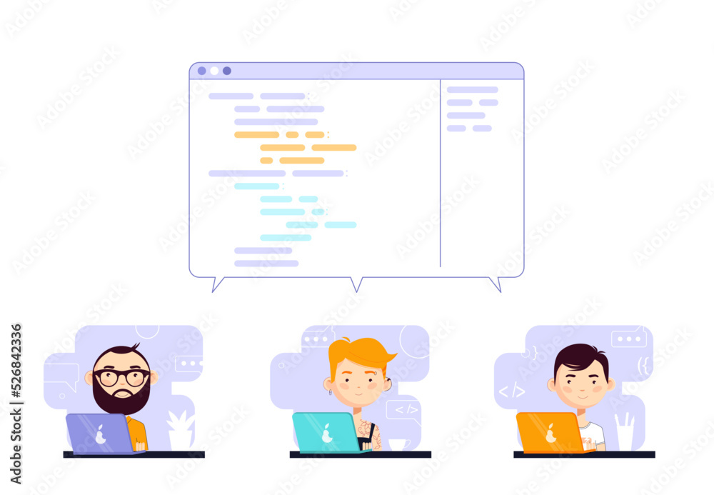 Joint development. Programmers work on the code of one program. Vector ...