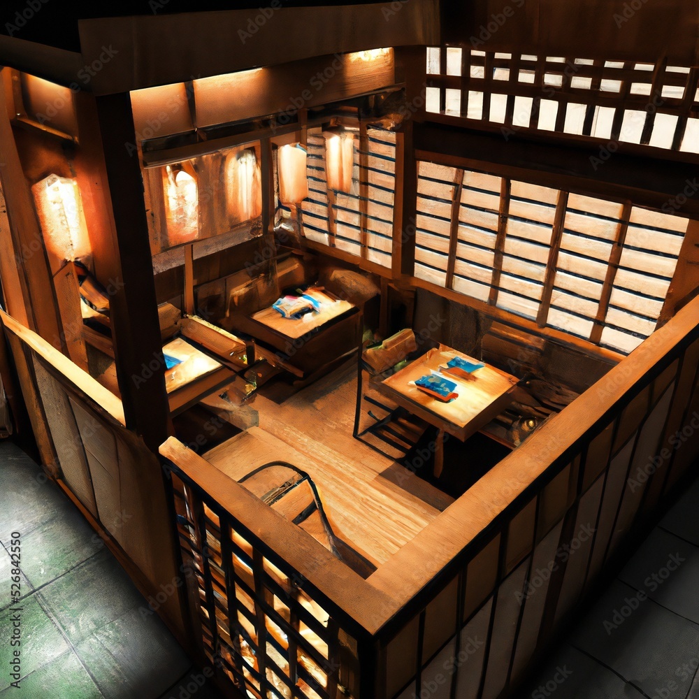 Modern Japanese Restaurant Interior Stock Illustration | Adobe Stock