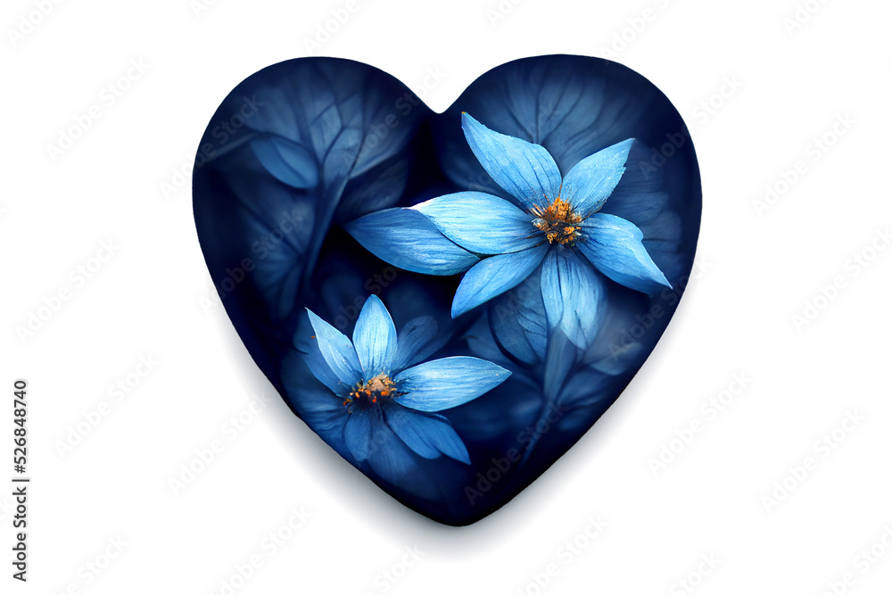 Bouquet of blue flowers in the shape of a heart. Surprise for the woman ...