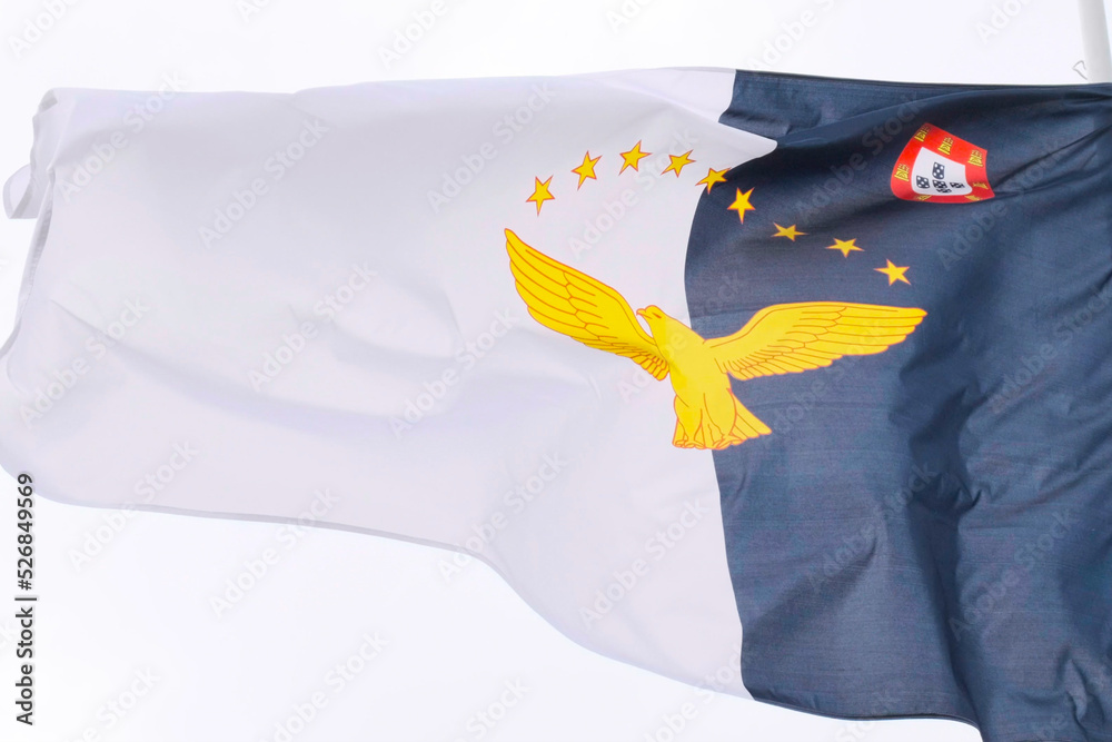Azores Official Flag bouncing in the air on a windy day, São Miguel ...