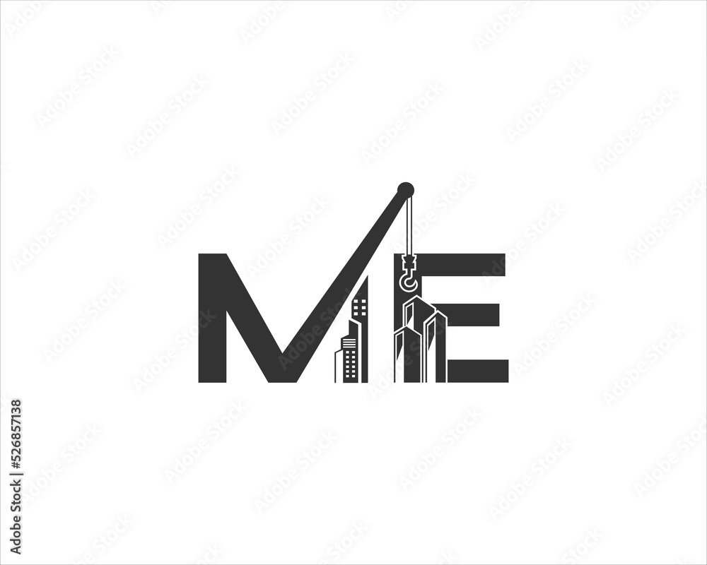 letters ME real estate Construction Logo. ME letter with crane and ...