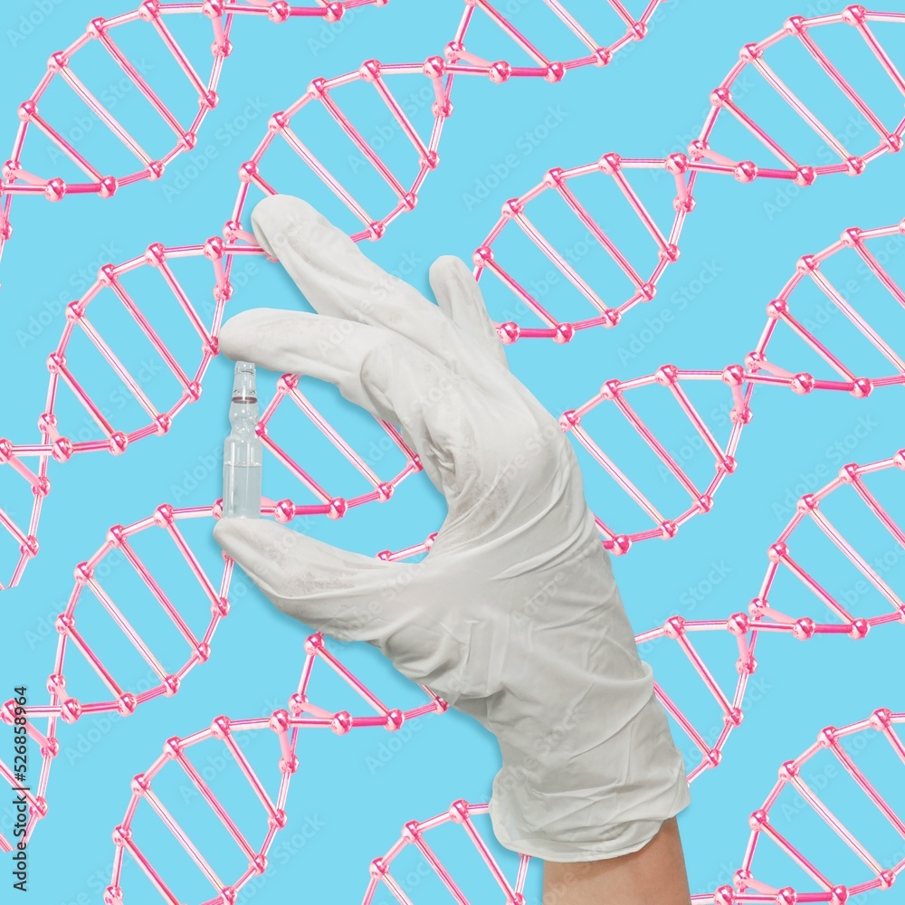 ภาพประกอบสต็อก Genomics Theme with a doctor holding a laboratory vial ...