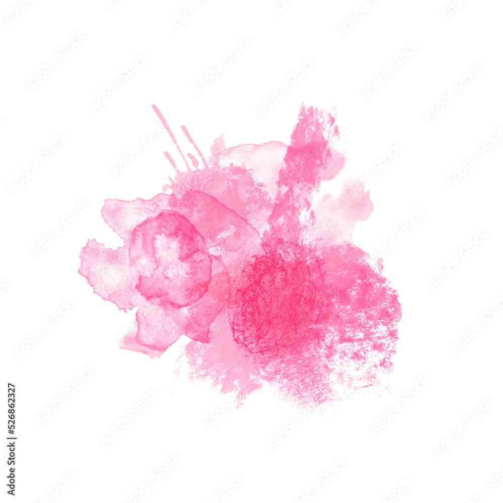 Abstract hand-drawn blurred textured pink watercolor stains composition ...