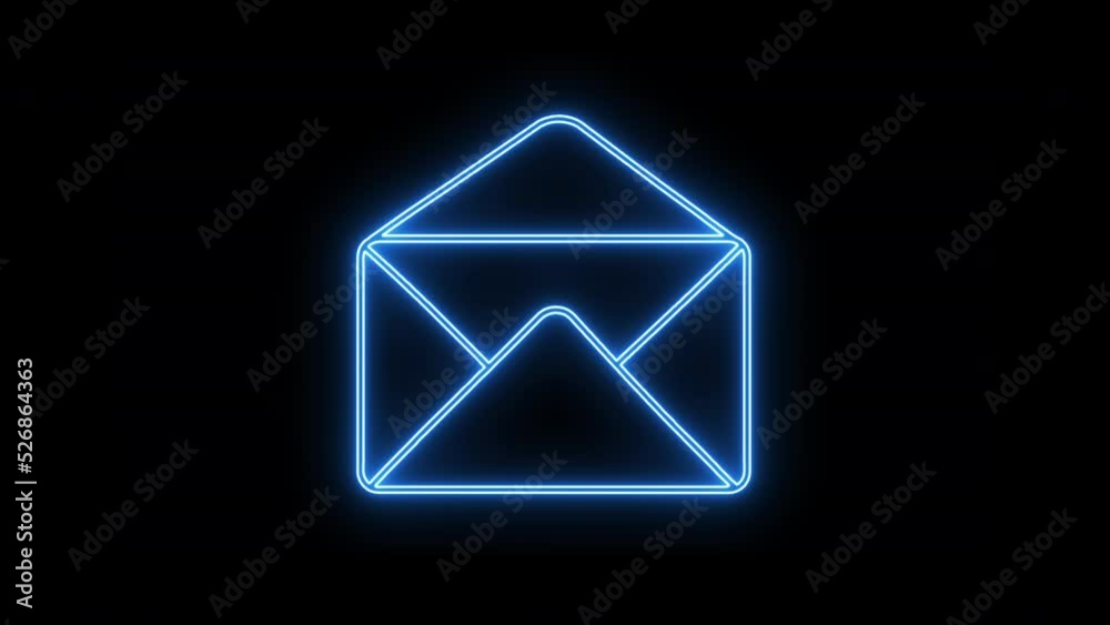 4K Glowing Outline Style Envelope mail icon, isolated on black ...