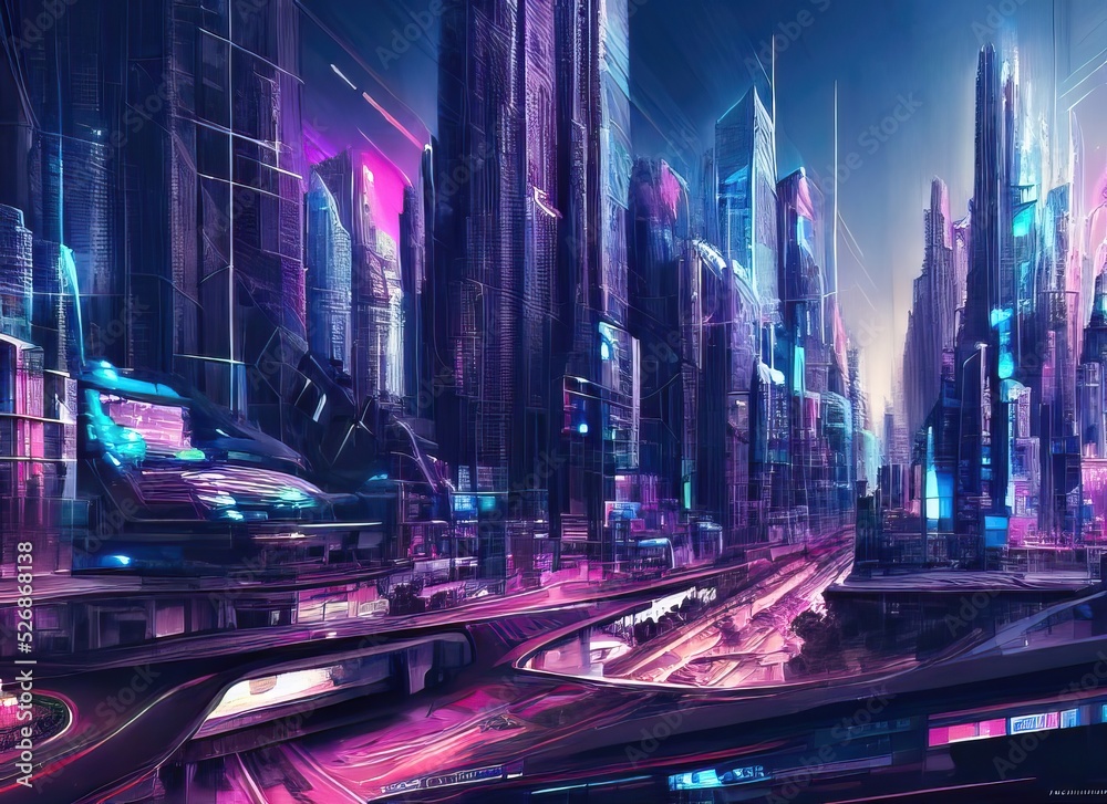 Futuristic megacity cyberpunk sci-fi concept or smart city architecture ...