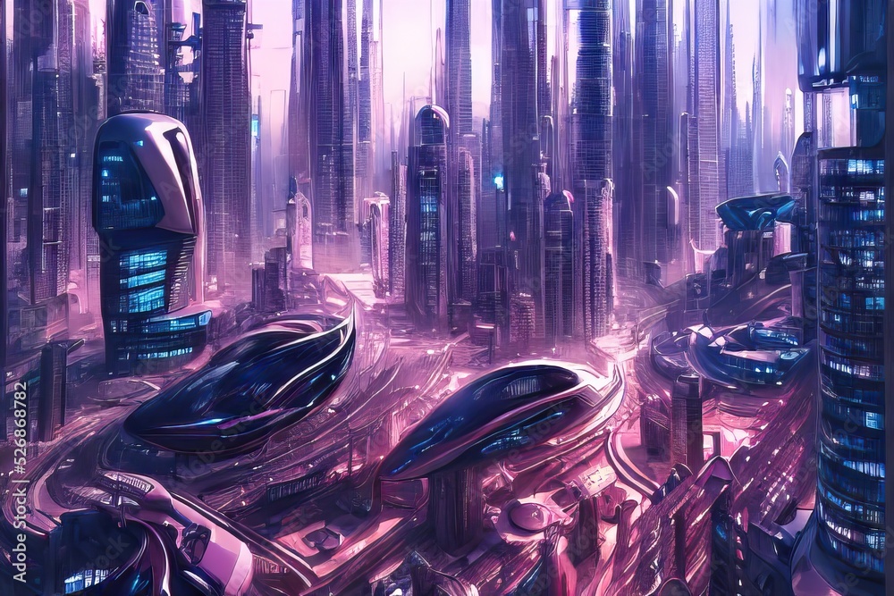 Futuristic alien city cityscape creative concept illustration with ...