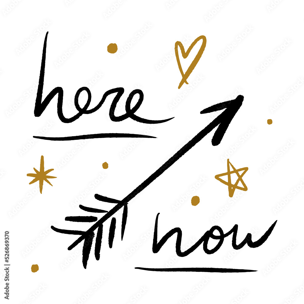 Here and Now concept vector quote inscription isolated on white ...