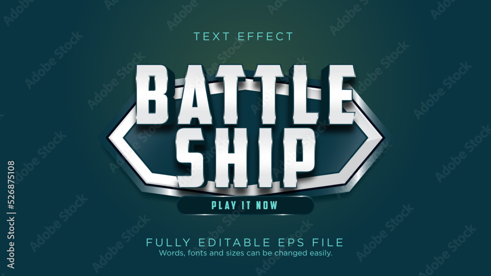 Battleship UI Button Text Effect Font Type Stock Vector | Adobe Stock