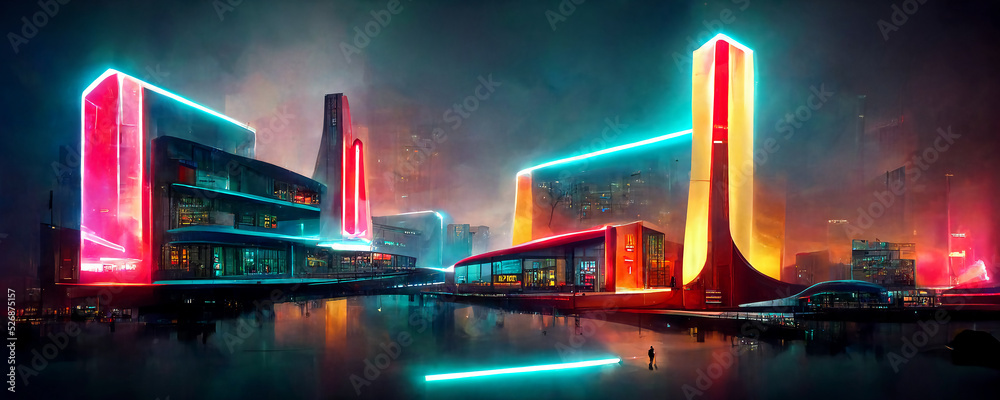 colorful shopping mall buildings that develop as technology develops, a ...