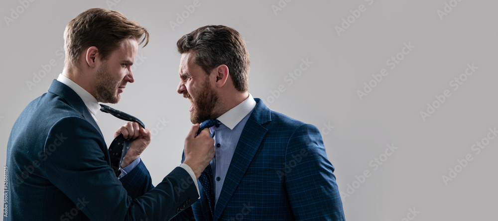 Man face portrait, banner with copy space. disagreed men colleague ...