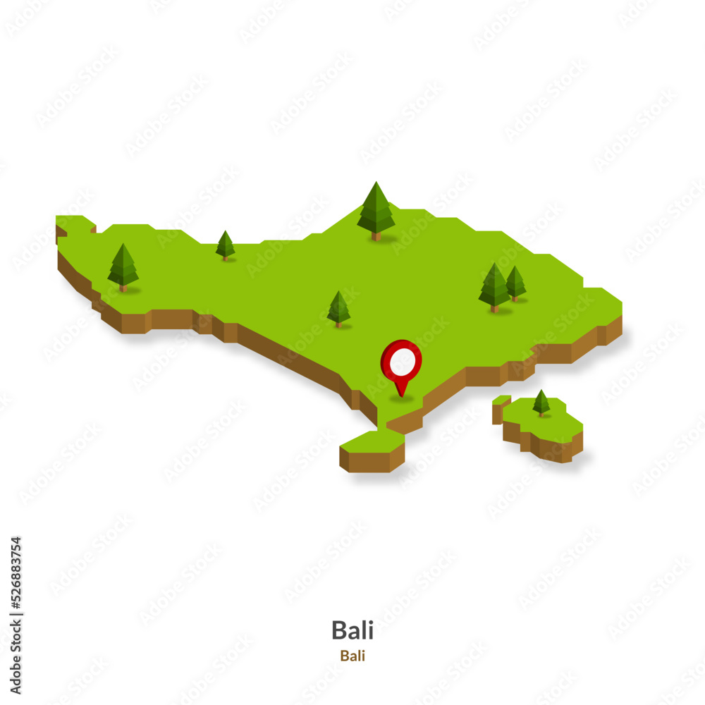 Isometric Map of Bali Province, Indonesia. Simple 3D Map. Vector ...