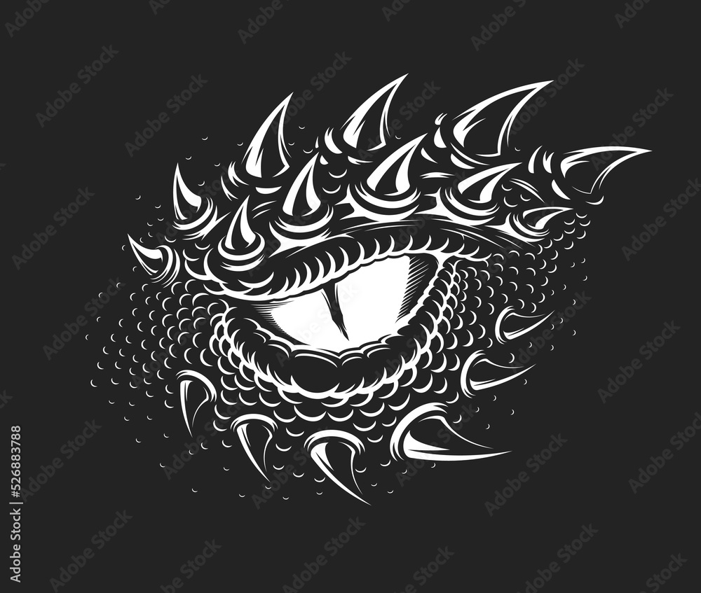 Dragon eye tattoo, monster reptile or crocodile beast eye with claws ...