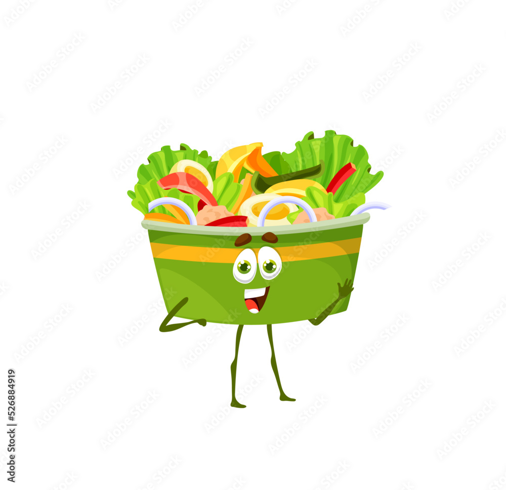Cartoon caesar salad box character. Fresh food, healthy lunch meal ...