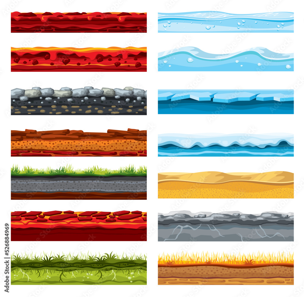 Soil ground layer, cartoon game level surface landscape. Game asset ...