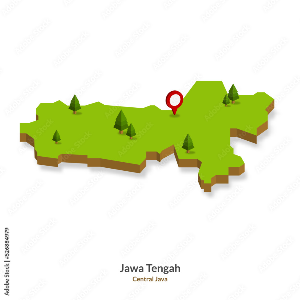 Vecteur Stock Isometric Map of Central Java Province, Indonesia. Simple 3D Map. Vector ...